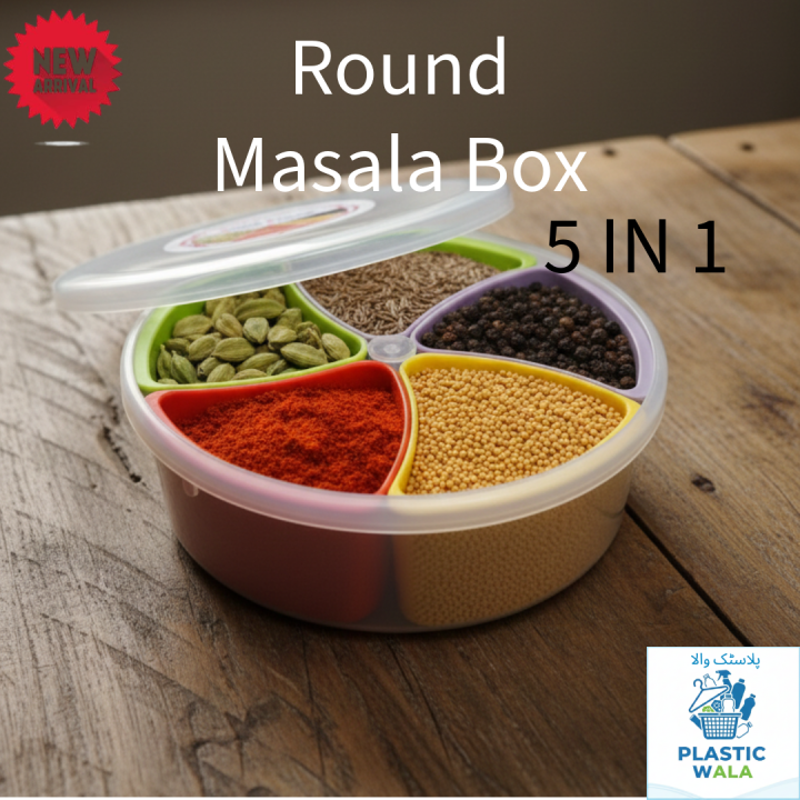 5 In 1 Partition Kitchen Seasoning Box Masala Box Set 5 Grid Portion ...