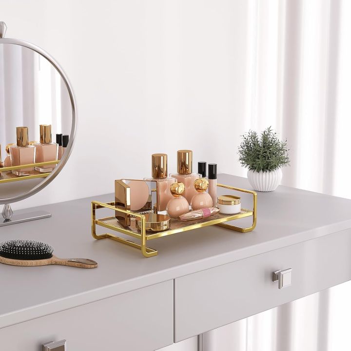 Vanity Trays for Bedroom Dresser, Gold Bathroom Vanity Tray Perfume ...