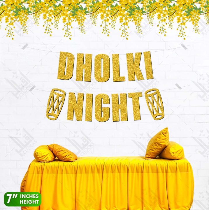 Dholki Night Glitter Banner 7" INCHES Height each letter, Delightful ...