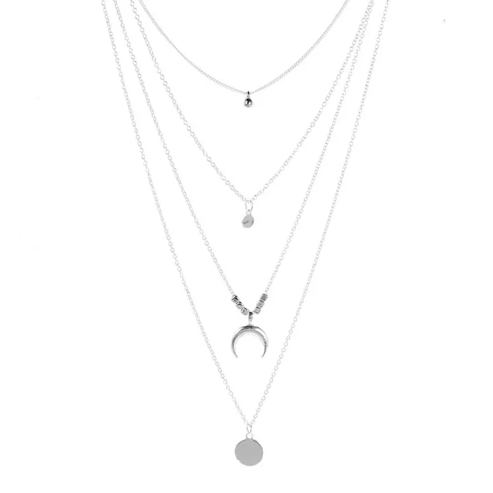 Multilayer Long Wafer Moon Pendant Necklace | Daraz.pk
