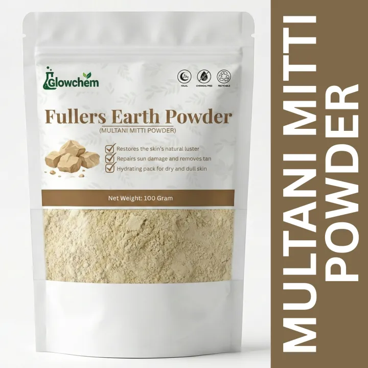 GlowChem Multani Mitti Powder (Fuller’s Earth) – 100% Pure Organic Clay ...
