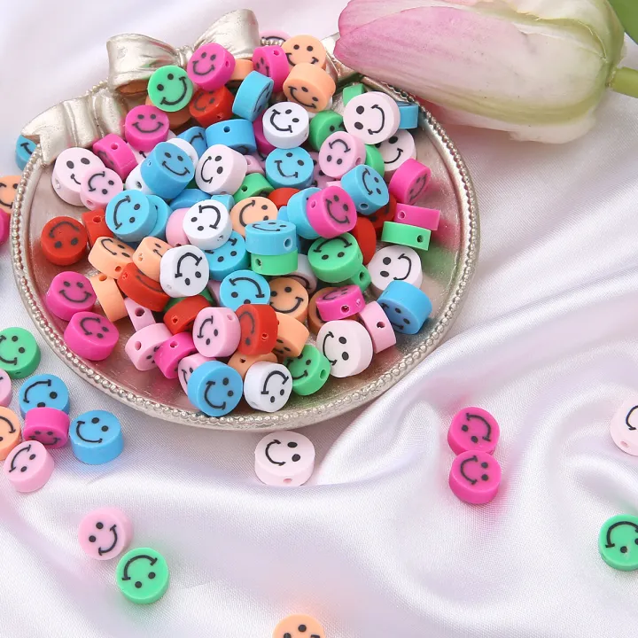 Smile Clay Beads, Handmade Polymer Round (30 Pcs) - For DIY Jewelry ...