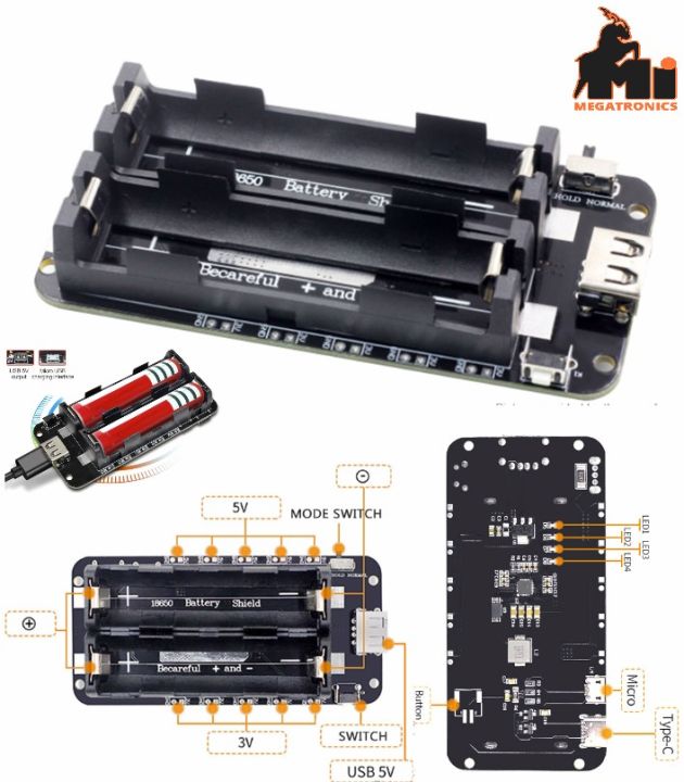 Dual 18650 Lithium Battery Shield Arduino raspberry pi Power Module ...
