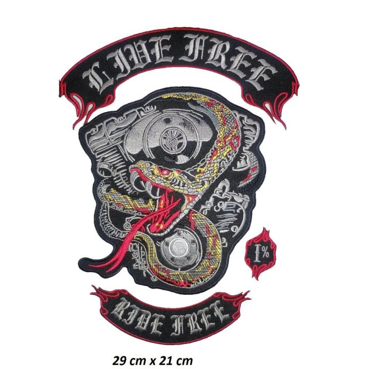 LIVE FREE RIDE FREE SNAKE Mechanical heart Embroidered punk biker ...