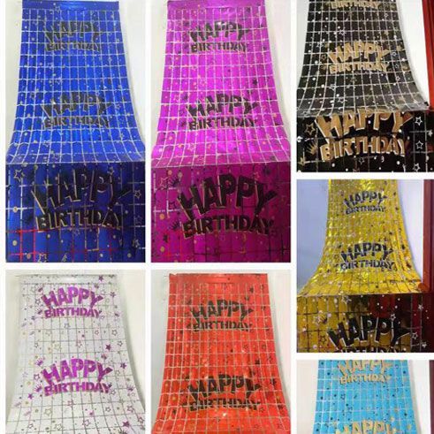 Happy Birthday Back Drop Curtains Set in Golden , Black & Pink For ...