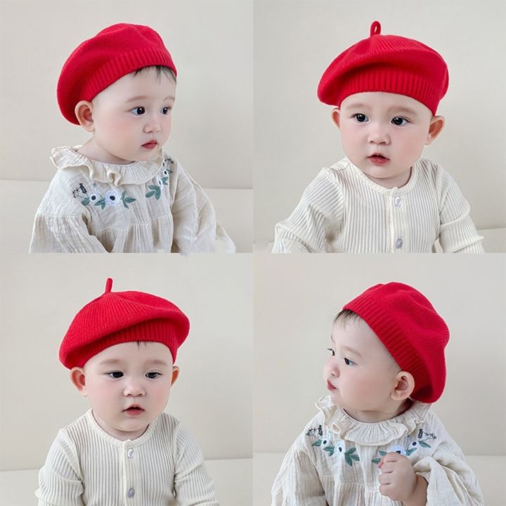 New Cute Cartoon Baby Knitted Cap Red Windproof Artist Painter Cap ...