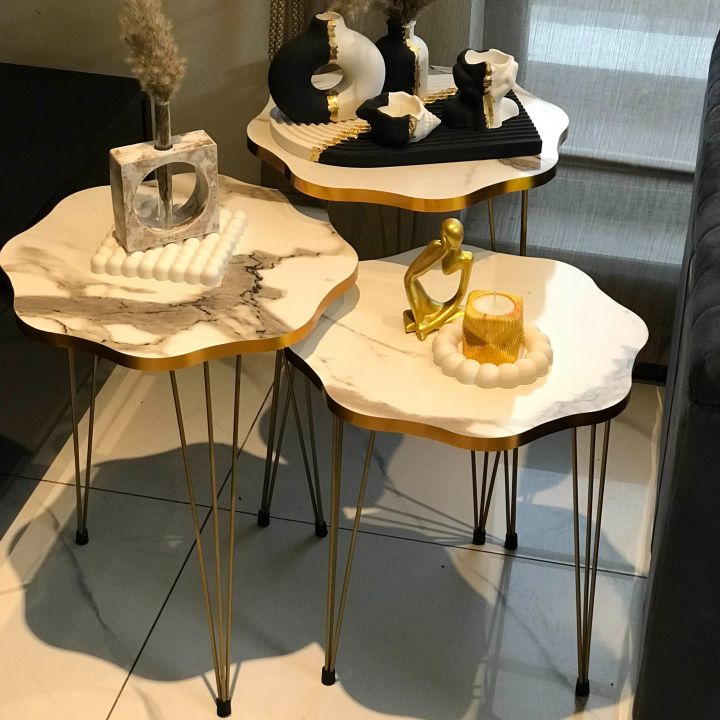 Mdf Wood Daisy Nesting Table With Metal Stand Set of 3 Round table ...