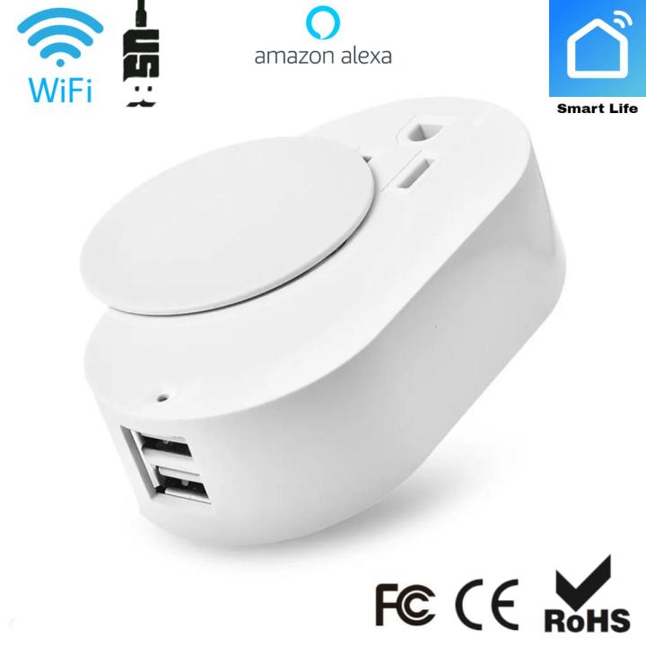 WiFi Smart Plug Wireless Power Socket with Dual USB Ports Rotary Switch ...