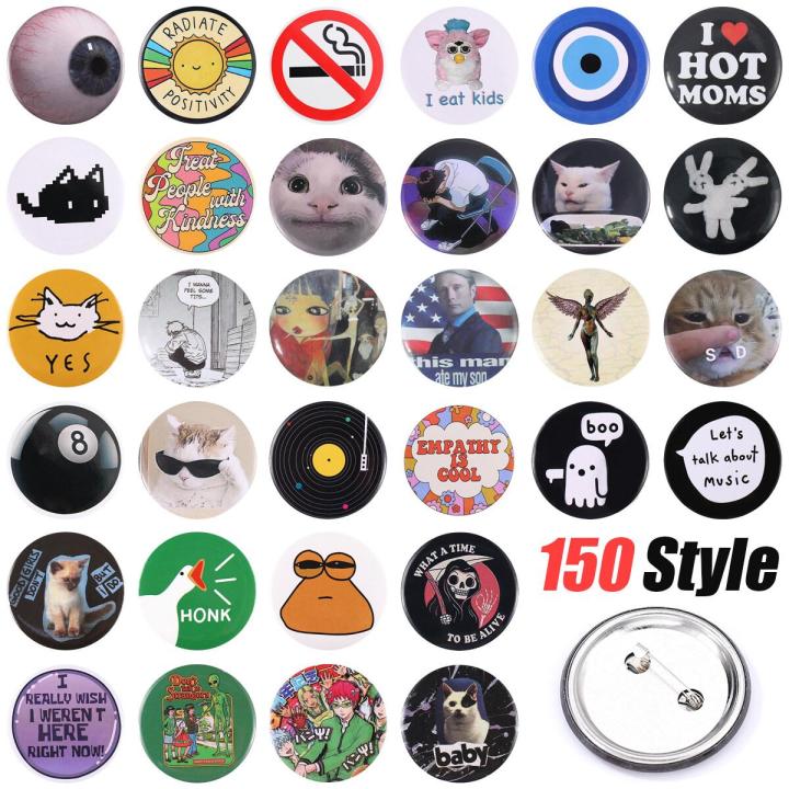 44mmTinplate Button Pin Funny Animal Goose Frog Cat Alien Cherry Brooch ...