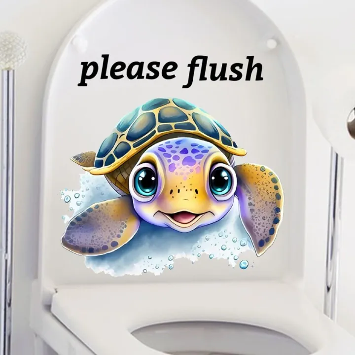 Multipurpose PVC Sea Animal Toilet Sticker Please Flush Washable Toilet ...