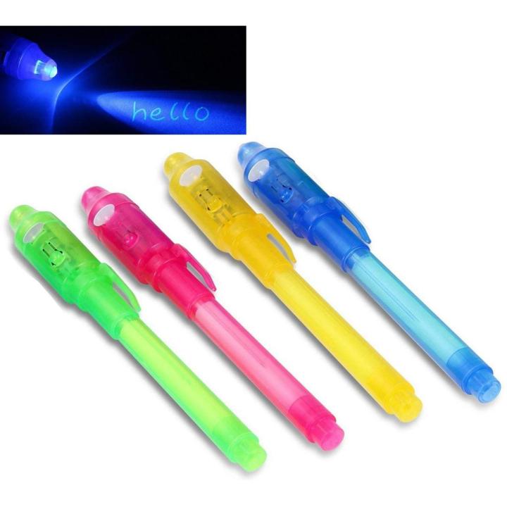 Invisible Ink Pen Creative Magic LED Highlighter Pen 2 In 1 UV Black ...