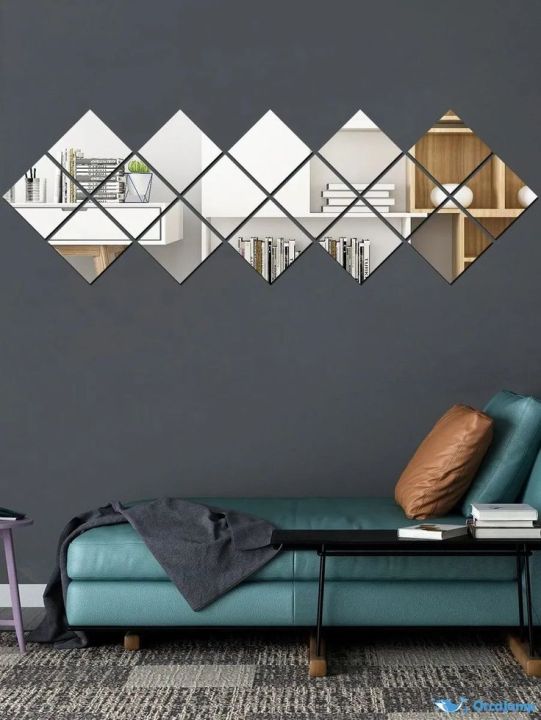 12 Pcs Set Acrylic Mirrors Walls Decor Square 3D Self-adhesive 3x3 ...