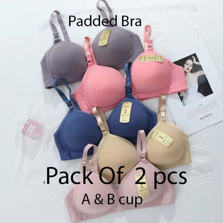 Padded Bra for Girls and Women - Pack of Two, Plain Color, Single Pad ...