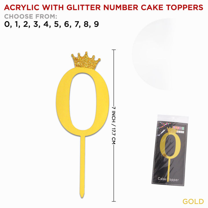 Acrylic Number Cake Topper With Glitter Crown, No Topper 0 1 2 3 4 5 6 ...