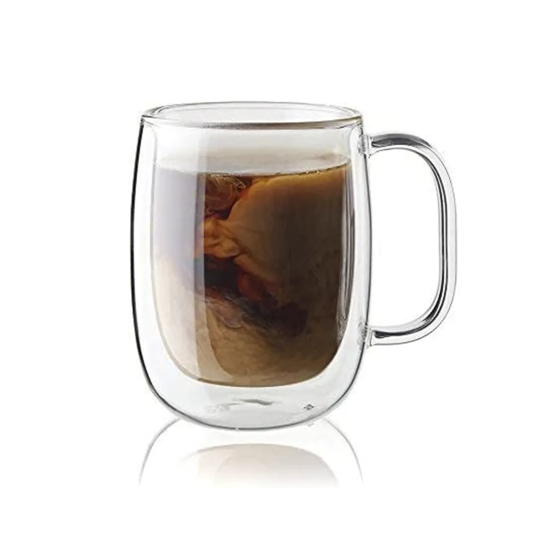 Heat Resistant Double Wall Glass - Insulated Clear Coffee Mug – oval ...