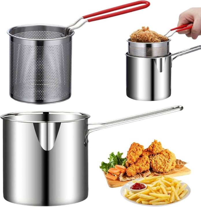 Deep Frying Pot with Basket 1200ml Stainless Steel Fryer Pot with Long ...
