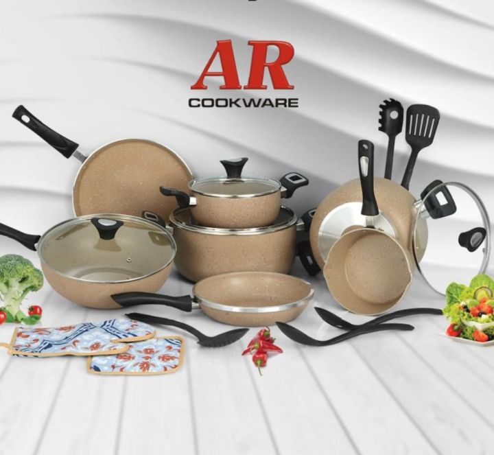 Non stick Cookware set Gift pack 18 and 19 pcs AR cookware double ...