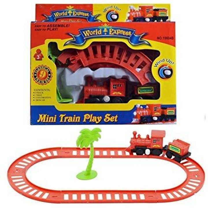 Mini Train Play Set for Kids - 1 Locomotive, 6 Track,1 Boxcar & 1 Tree ...