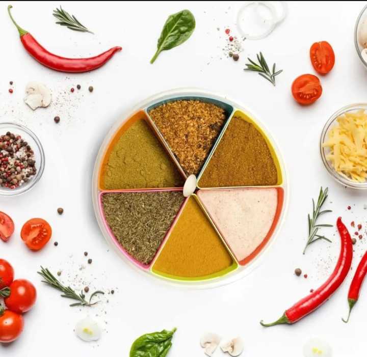 Round Masala Box (Spice Box) 7 In 1 Partition Kitchen Seasoning Box ...