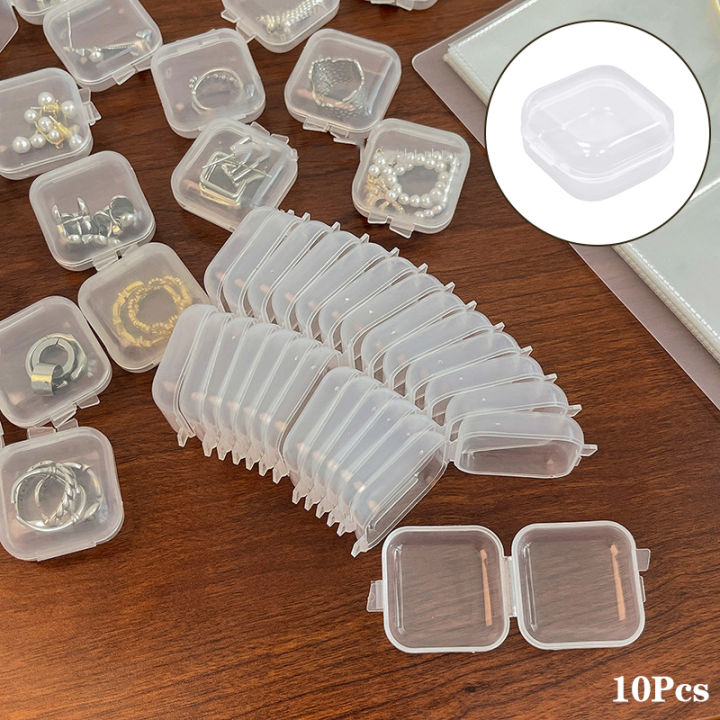 10Pcs Mini Storage Box Transparent Square Plastic Case Earring Ring Jewelry Packaging Portable ...