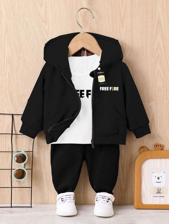 3 in 1 (FREE FIRE) Printed Winter Tracksuit For Kids with Warm Black ...