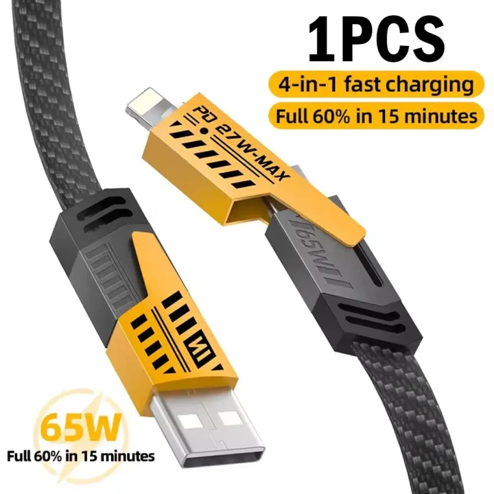 4 in 1 65W Fast Charging USB cable Type C Usb Micro For Iphone Samsung ...