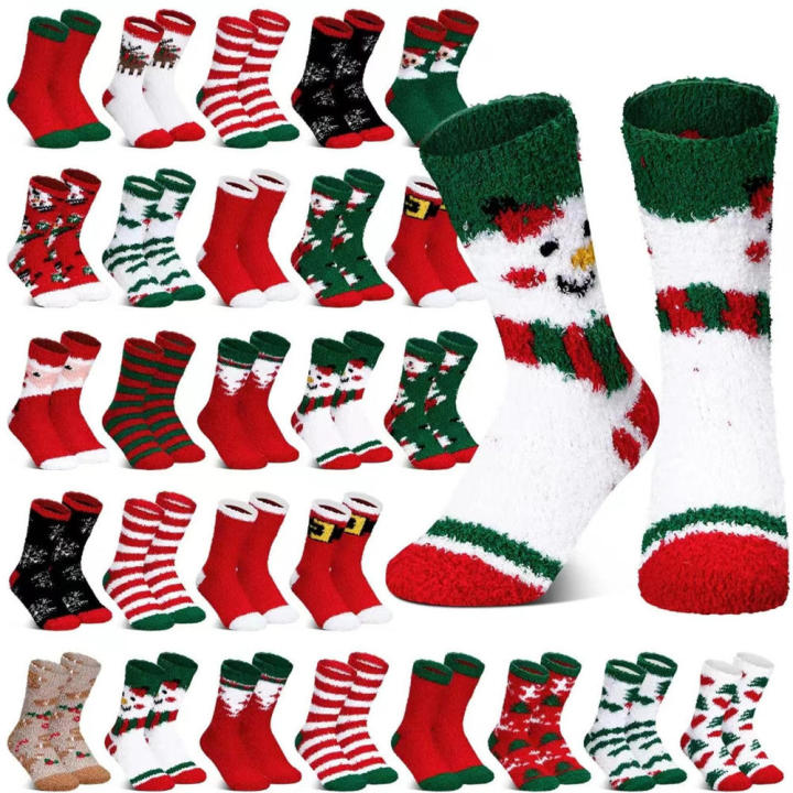 Plush Christmas Socks Fluffy Plush Socks Coral Fleece Mid-Calf for ...