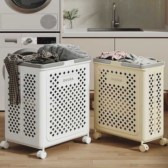 Foldable Laundry Trolley with Wheels – Small Plastic Basket for Easy ...