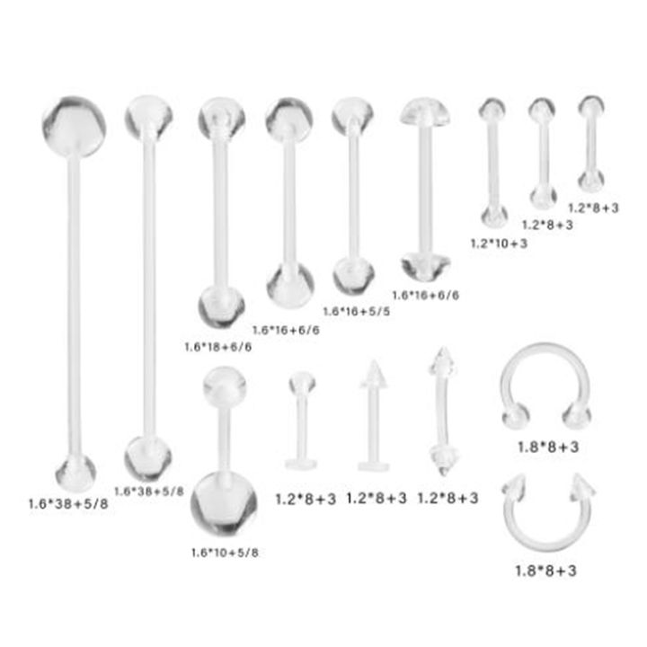 15Pcs Clear Belly Ring Earring Lip Ring Tongue Barbell Nipple Bar Body ...