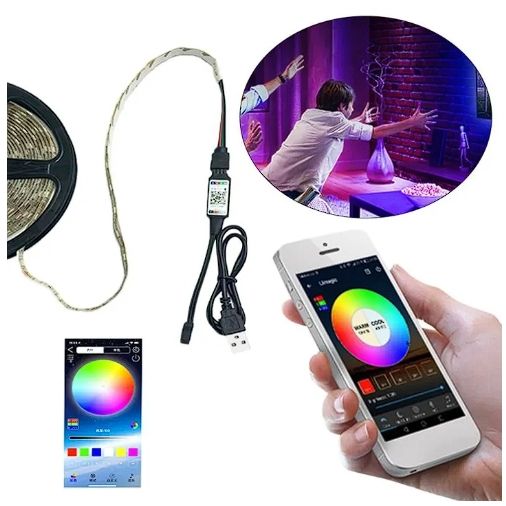 Smart LED Strip Light Bluetooth RGB App-Controlled with USB Adapter ...
