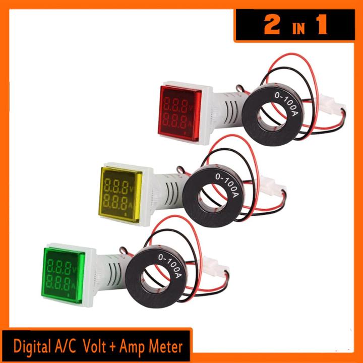 Square Digital AC Voltmeter Ampere meter 50-500V 100A 22mm LED Current ...