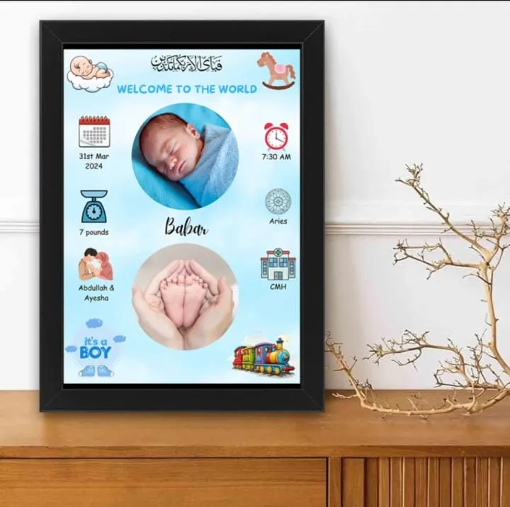 Baby Birthday Frame, New Born Baby Bio, Newborn baby photo frame ...