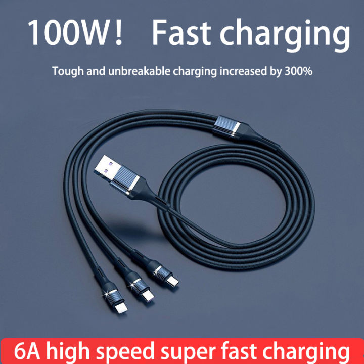 100% Quality+COD One Driven Three Data Lines 100W Super Fast Charging ...