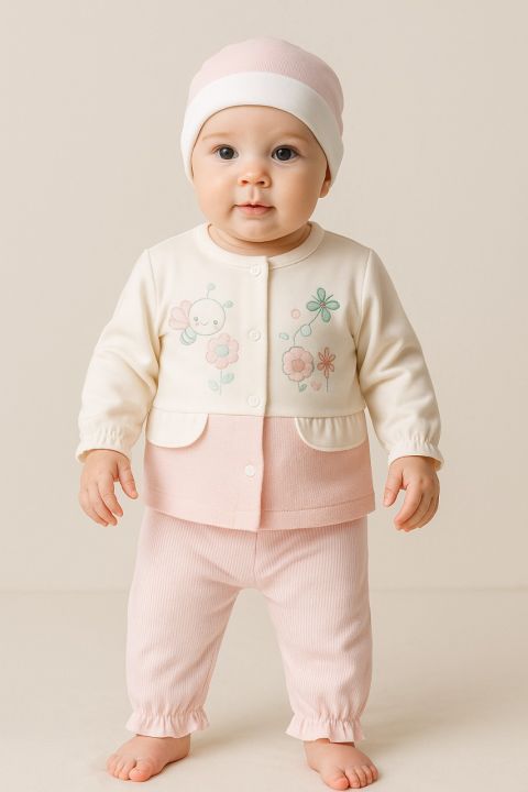 Newborn Baby Girl 4-Piece Set | Soft Cotton Baba Suit with Bodysuit ...