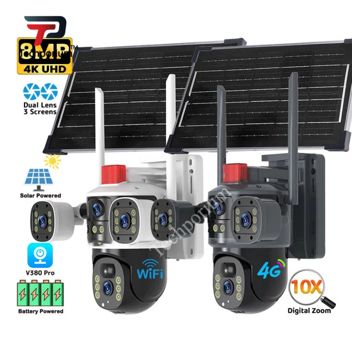 12MP (4+4+4) Ultra 4K HD Solar 3 Lens 4G Outdoor CCTV Camera Featuring ...