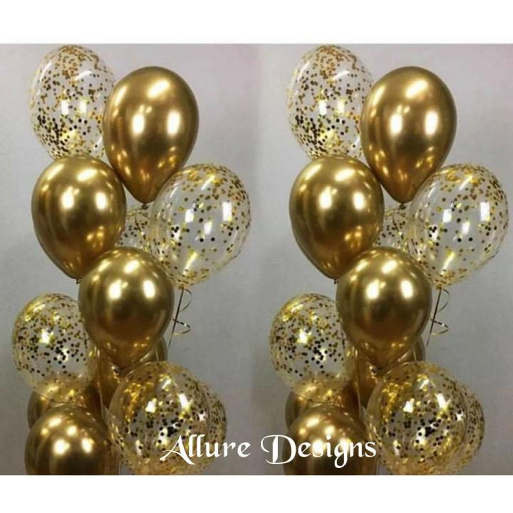 20 GOLDEN METALLIC CONFETTI balloons set (10 chrome + 10 confetti) for ...