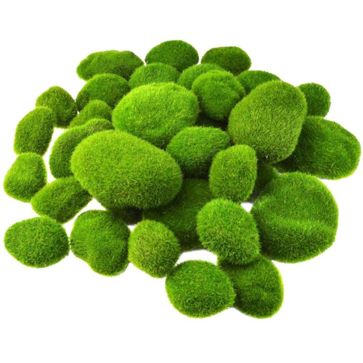 36PCS 5 Size Artificial Moss Rocks Decorative Green Moss Balls Moss ...