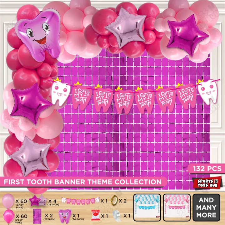 First Tooth Pink Color Card Banner Arch Theme Collections, First Teeth ...