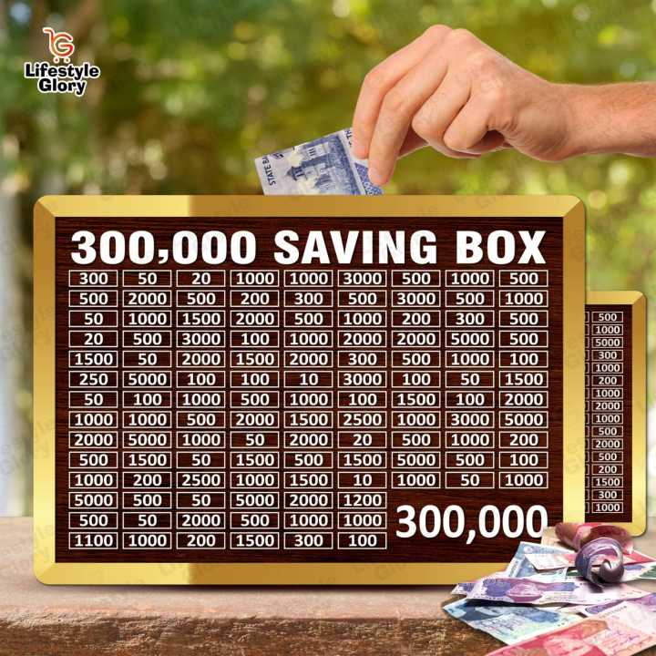 300,000 Saving Box – Wooden Money Saving Challenge Chart – Rupee Slot ...