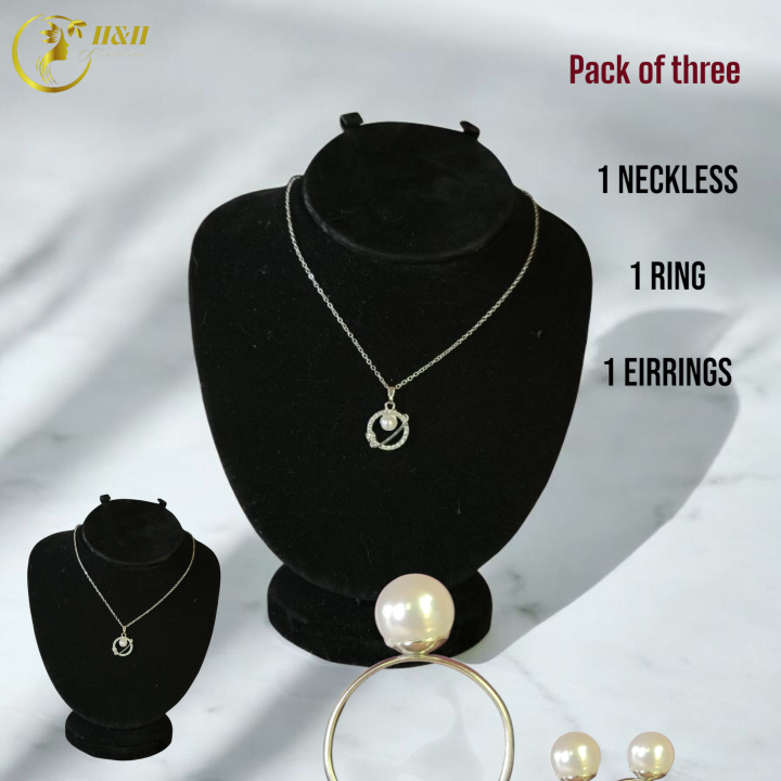 3 Pcs Silver Jewelry Set for Women – Necklace, Ring & Earrings ...