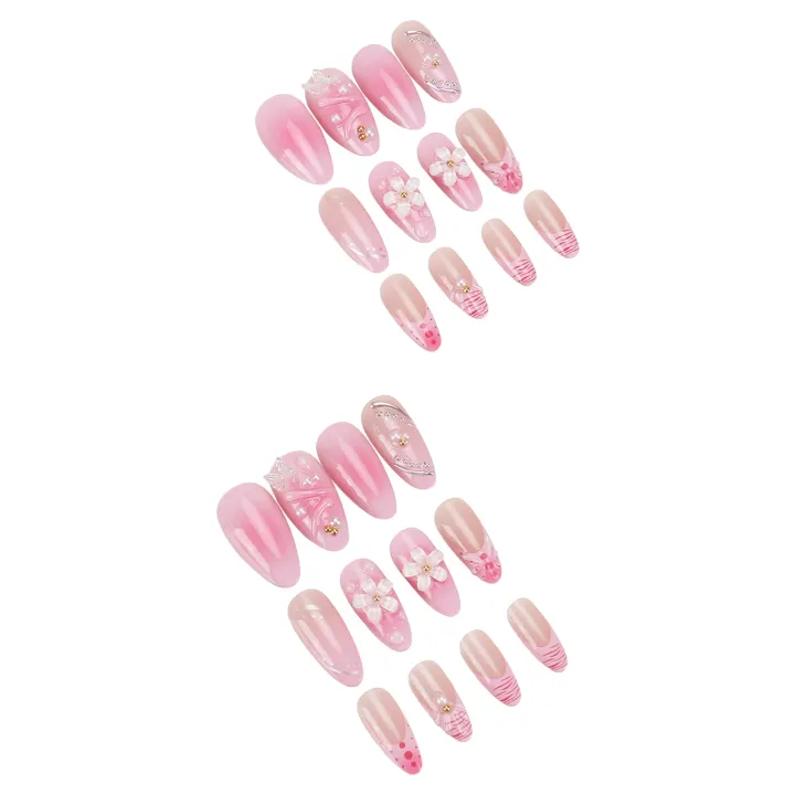 BZ1838 24PCS 3D Flower Fake Nails Pink | Daraz.pk