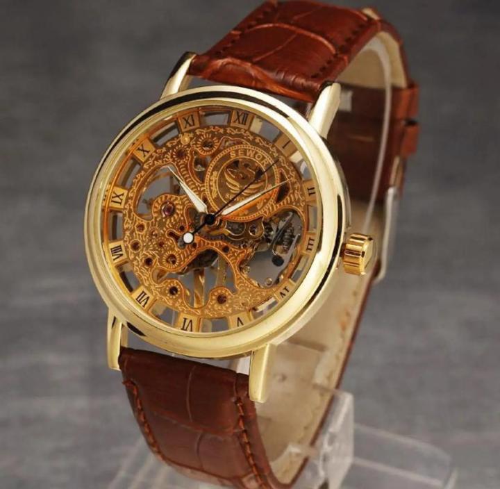 Skeleton Watch In Coper Brown Colors Brown Leather Watch for Men/Boys ...