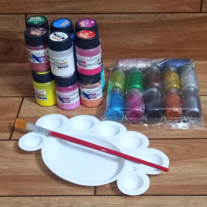 Pack of 12 Poster + 12 glitter +1 brush +1 Mixing Tray Multi Colors ...