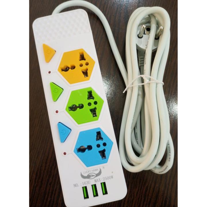Universal Extension Board 3 Power Socket + 3 Usb Ports Smart Plug For ...