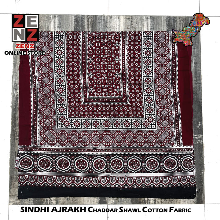 Sindhi Ajrak Cotton Chaddar Shawl Size: Length 86 x Width 40 Inches by ...