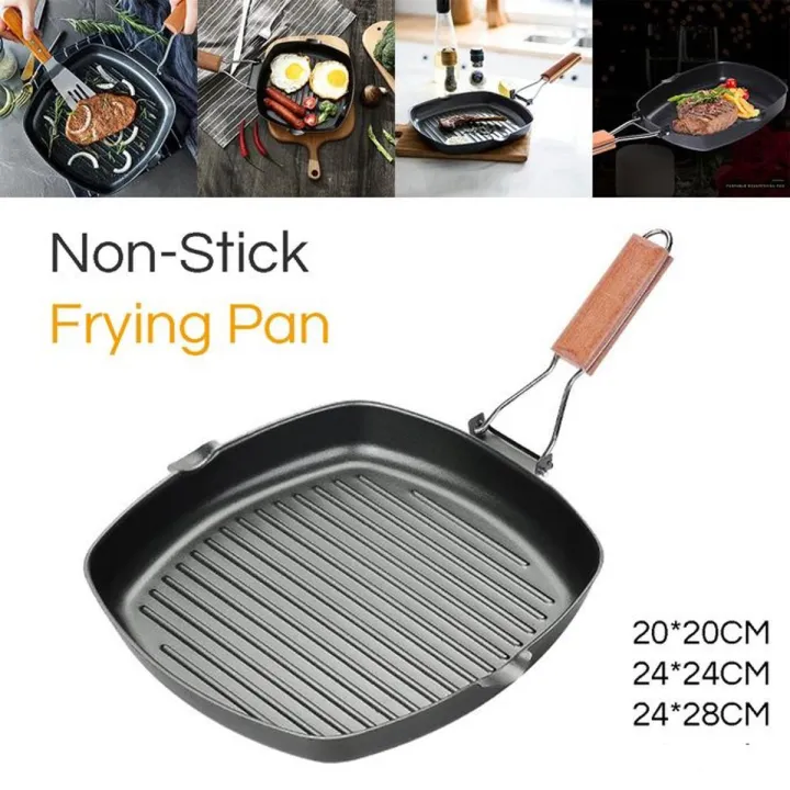 Griddle Pan, 20/24/28cm Iron Steak Frying Pan Square Grill Pan | Enamel ...