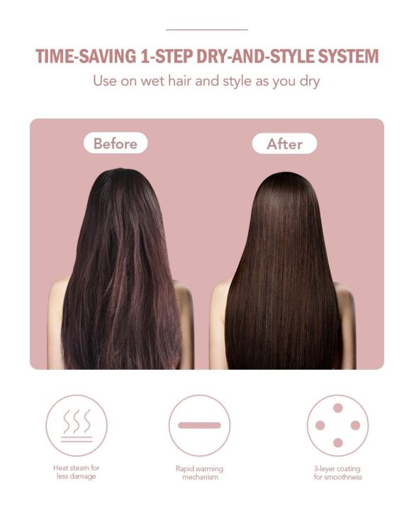 Hot Air Brush Multi-Function Hair Dryer Straightener Curler Comb One ...