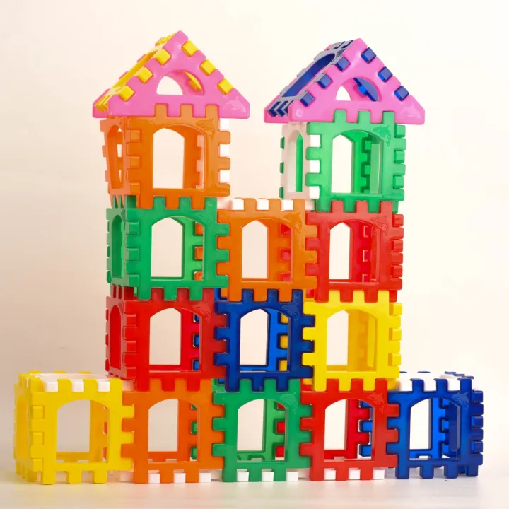 Children Building Houses, Building Blocks, Assembling Toys, Puzzle ...