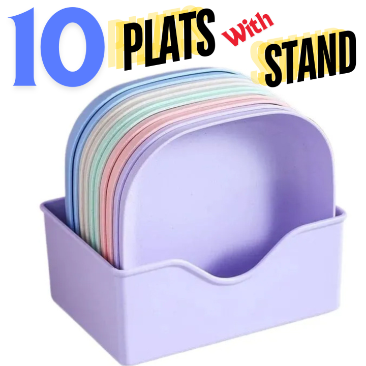 "10-Piece Multi-Function Plate Set with Stand – Versatile Plastic ...