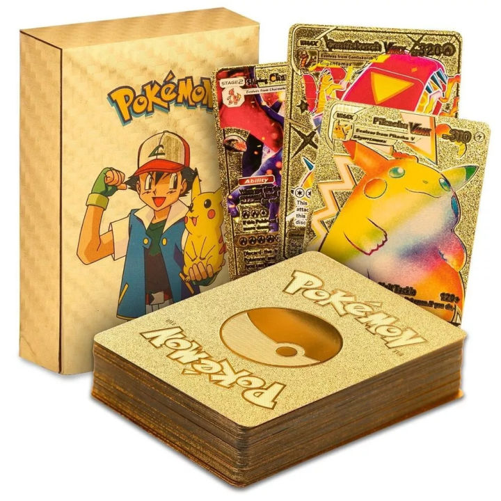 55pcs Pokemon Gold Foil Anime Cartoon Pokemon English Version Tcg Cards ...